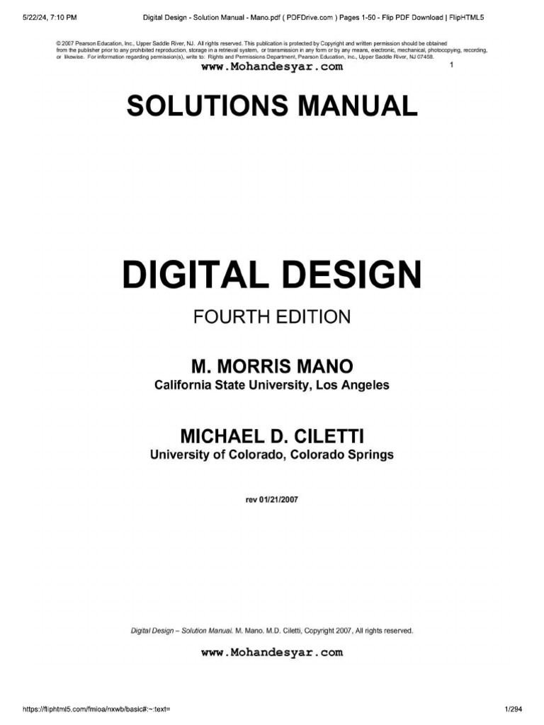 DLD Morris Mano Solutions Book | PDF