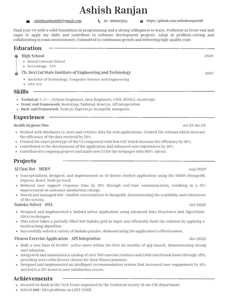 Ashish Ranjan Resume | PDF | Software | Computer Programming
