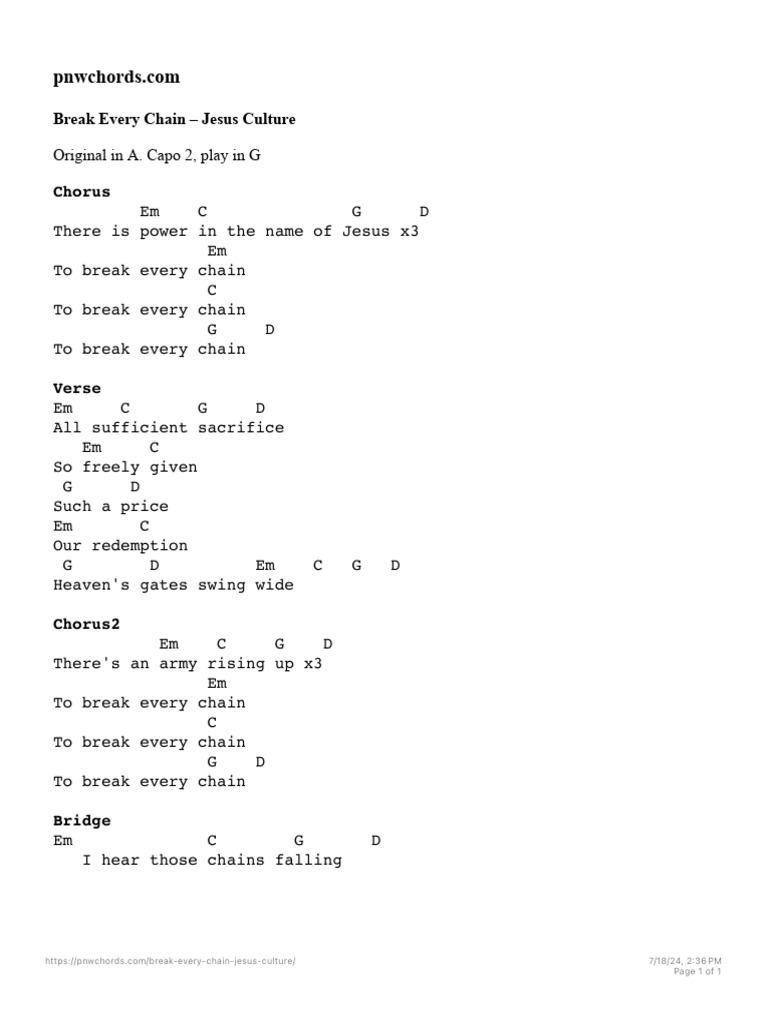 Break Every Chain Chords - Jesus Culture | PDF