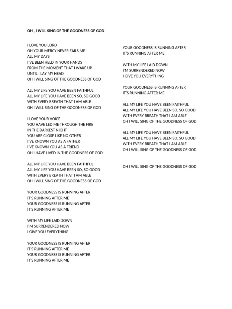I Will Sing of The Goodness of God | PDF