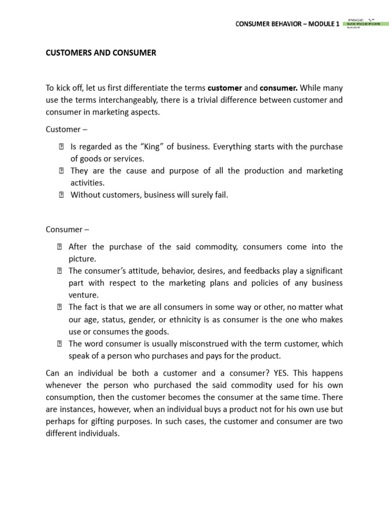 Consumer Behavior Module 1 | PDF | Behavior | Consumer Behaviour
