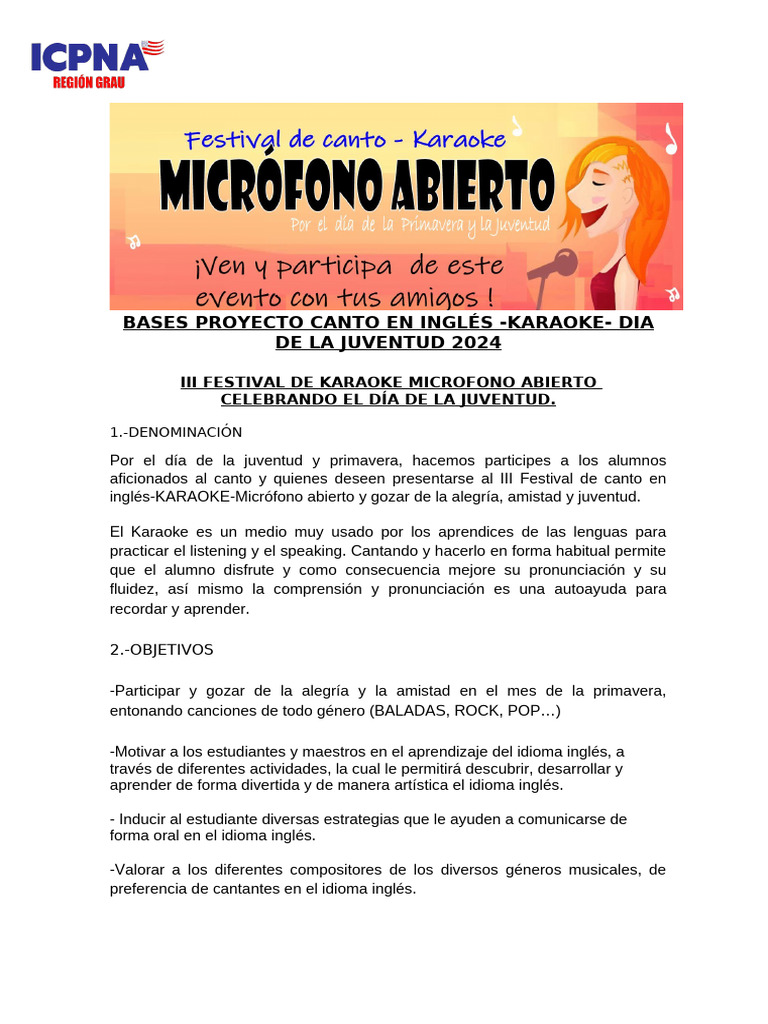 III Festival de Canto en Inglés-Karaoke - Microfono Abierto Dia de La ...