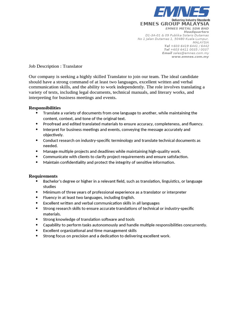 Job Description Translator | PDF | Translations | Communication
