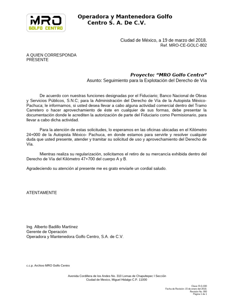 Oficio Asentamiento Irregularkm 47+700 | PDF