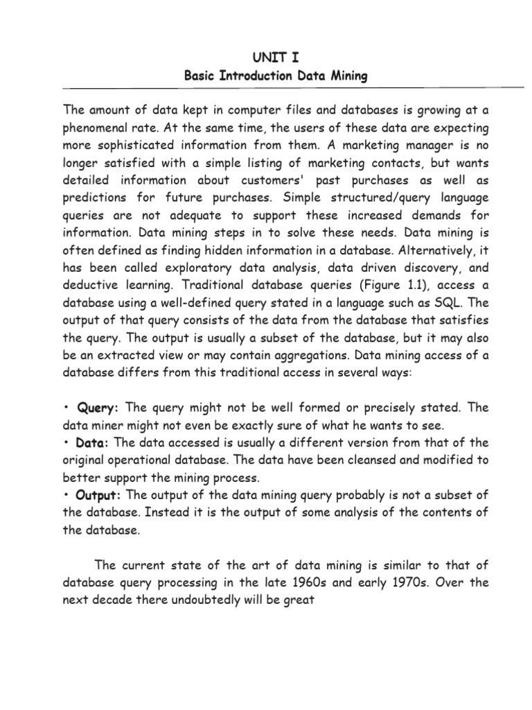 UNIT I Introduction to Data mining-converted | PDF | Data Structure | Software Development Process
