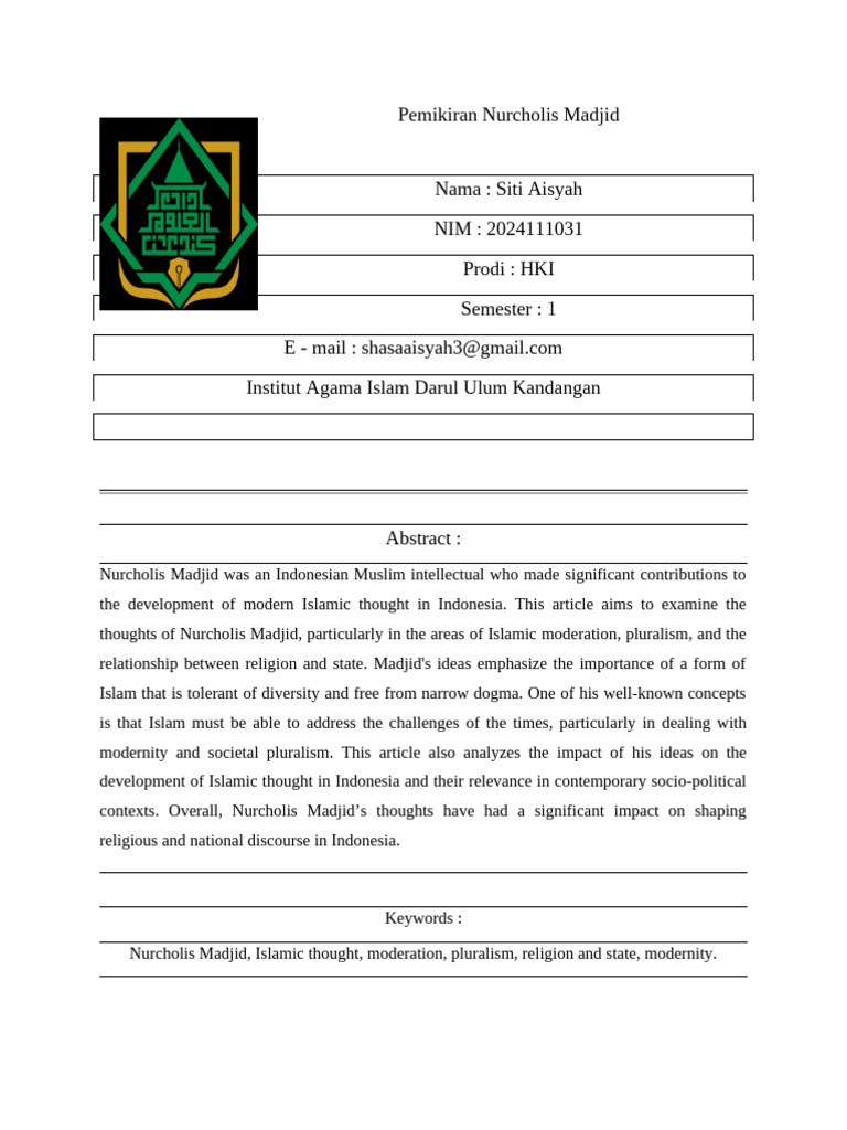 Pemikiran Nurcholis Madjid New New | PDF
