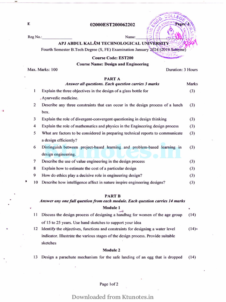 EST200 Design and Engineering Exam Guide | PDF | Design | Engineering