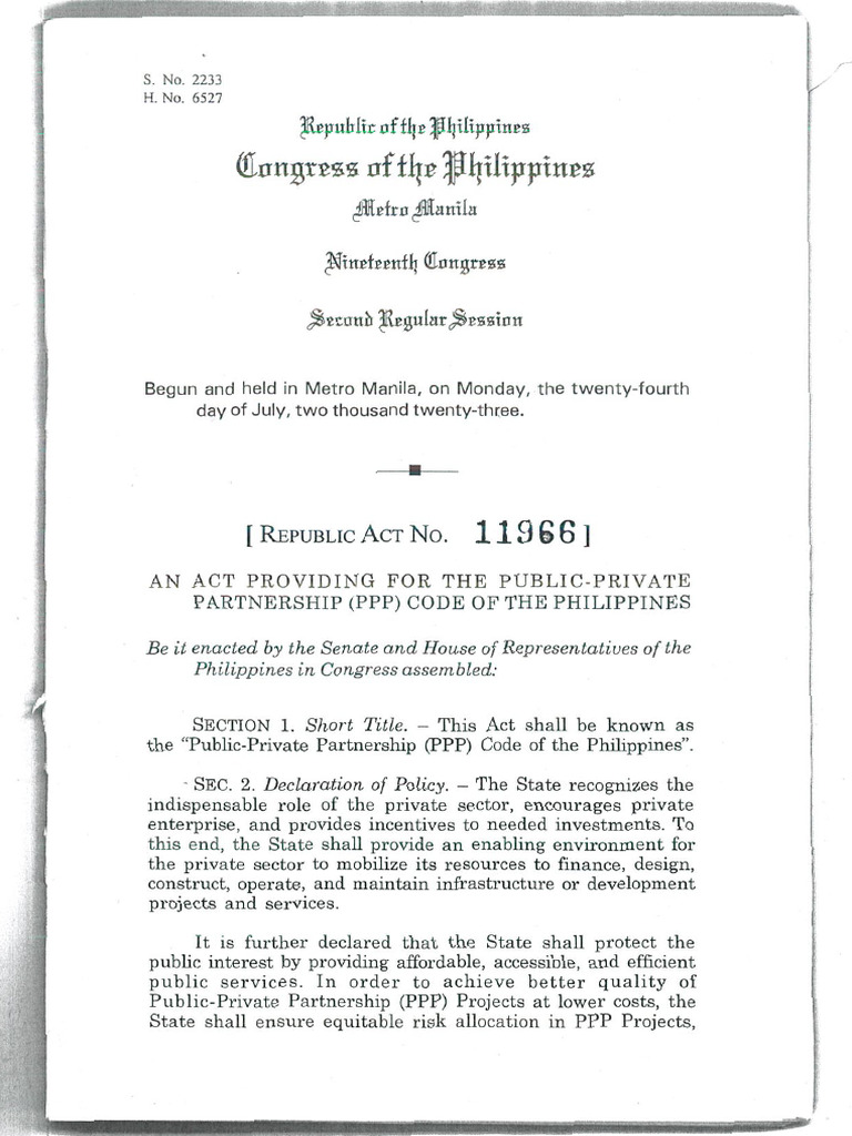 RA 11966 PPP Code of The Philippines | PDF | Public–Private Partnership ...