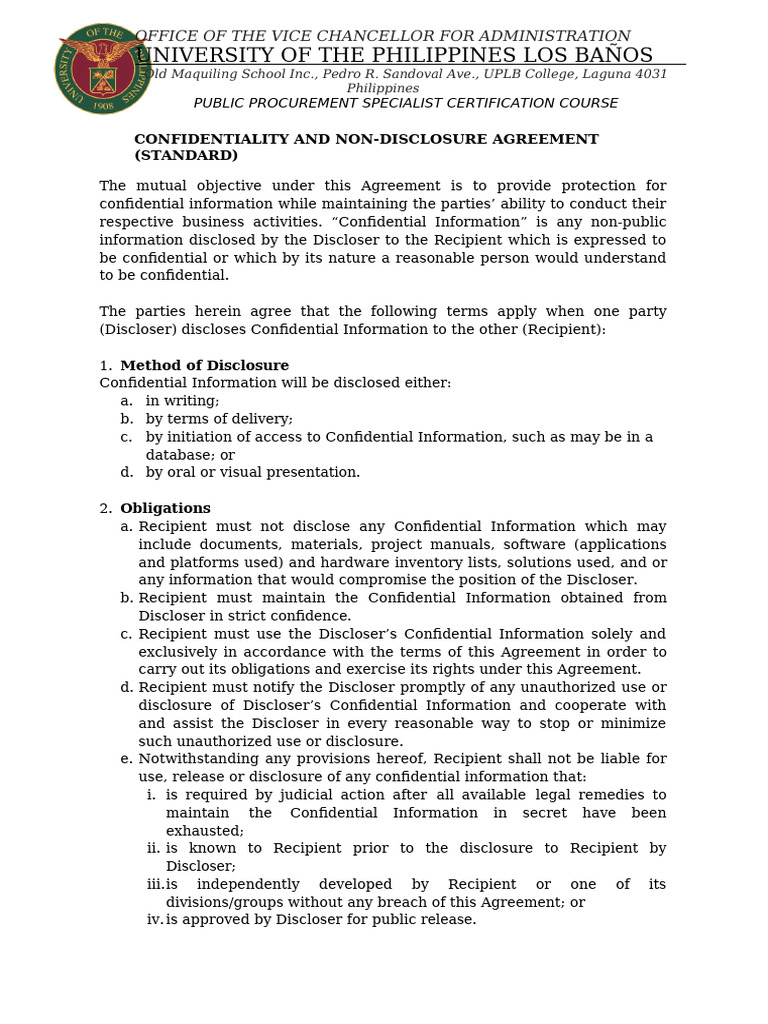 Non-Disclosure Agreement - PPSCC | PDF | Confidentiality | Breach Of ...