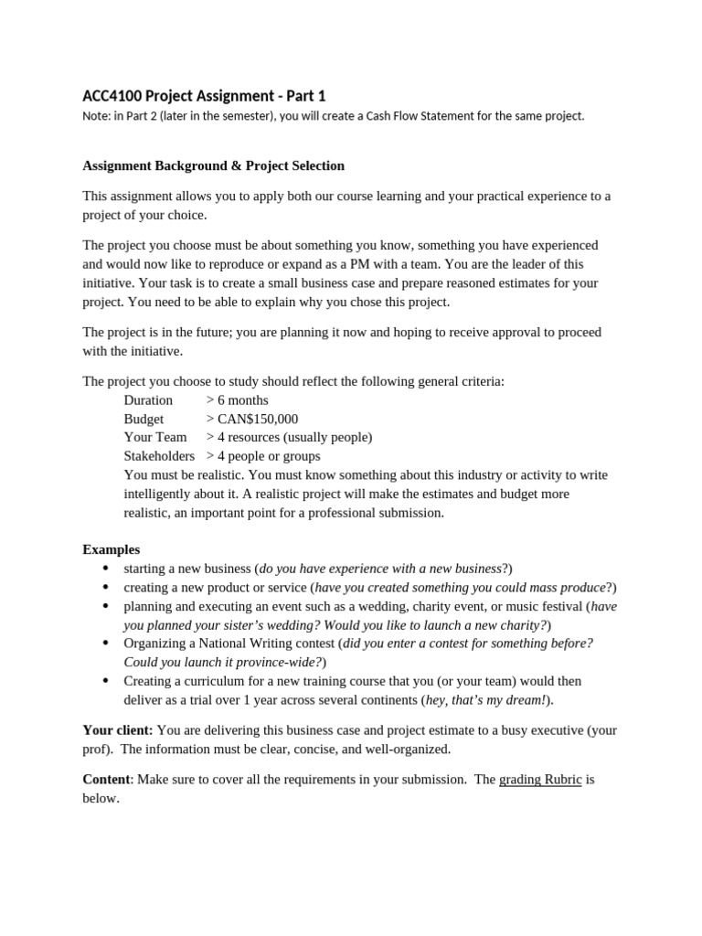 ACC4100 Project Assignment 1 YB PB | PDF | Rubric (Academic)