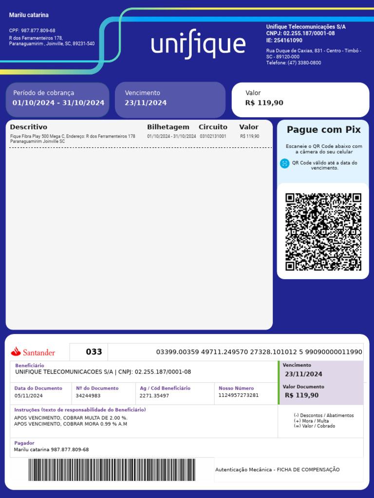 Fatura Unifique-2 | PDF | Tecnologia bancária | Pagamentos