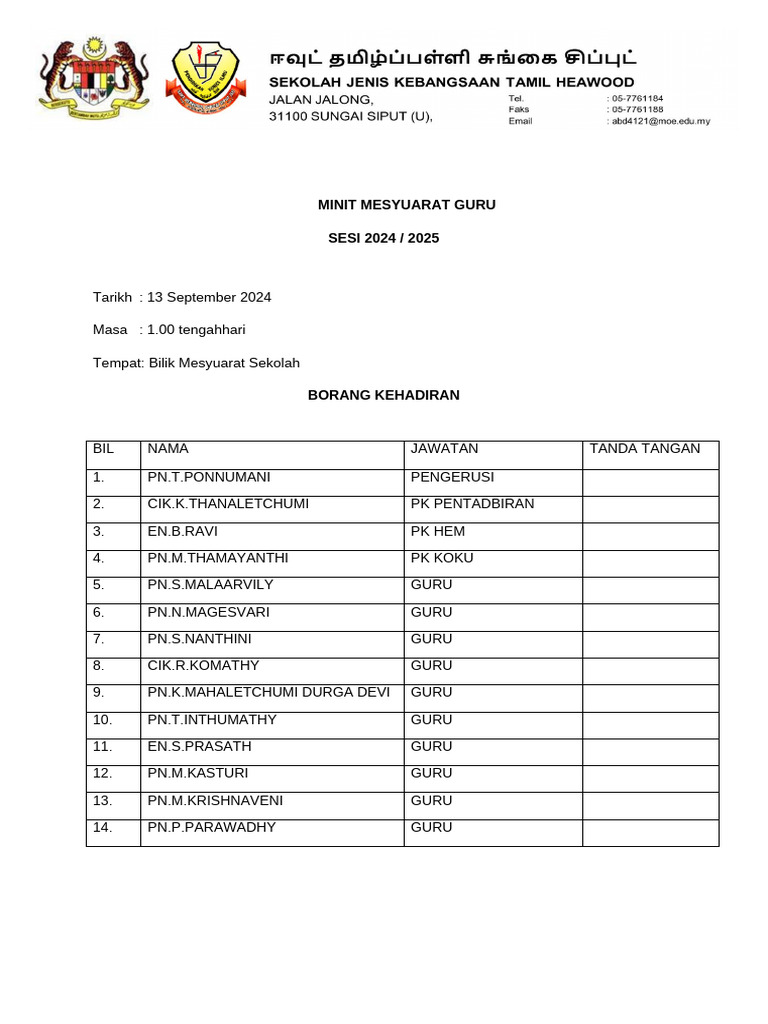 Minit Mesyuarat Guru m25 | PDF