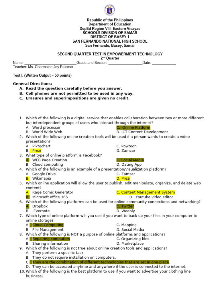 answer key EXAMINATION EMPOWERMENT 2nd quarter | PDF | World Wide Web ... answer key EXAMINATION EMPOWERMENT 2nd quarter | PDF | World Wide Web ...