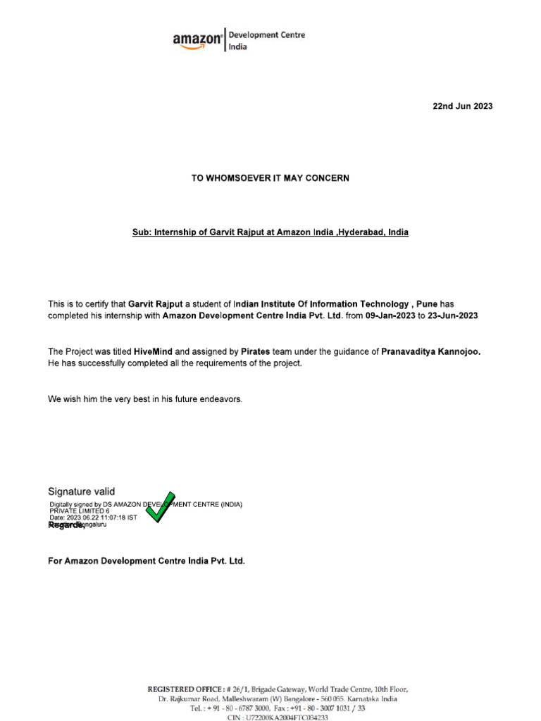 Amazon Internship Letter PDF | PDF
