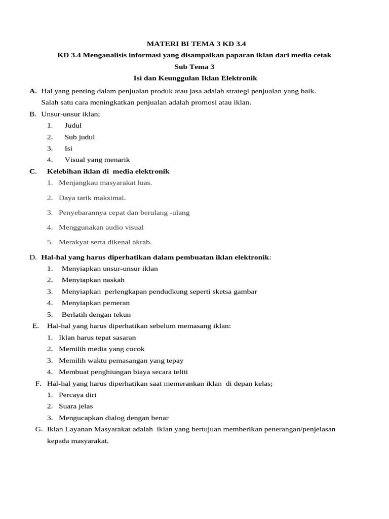 Materi Bi Tema 3 Sub Tema 3 | PDF