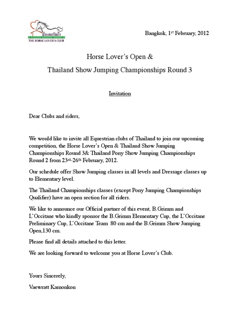 Thailand Equestrian Championships Invite | PDF | Show Jumping ...