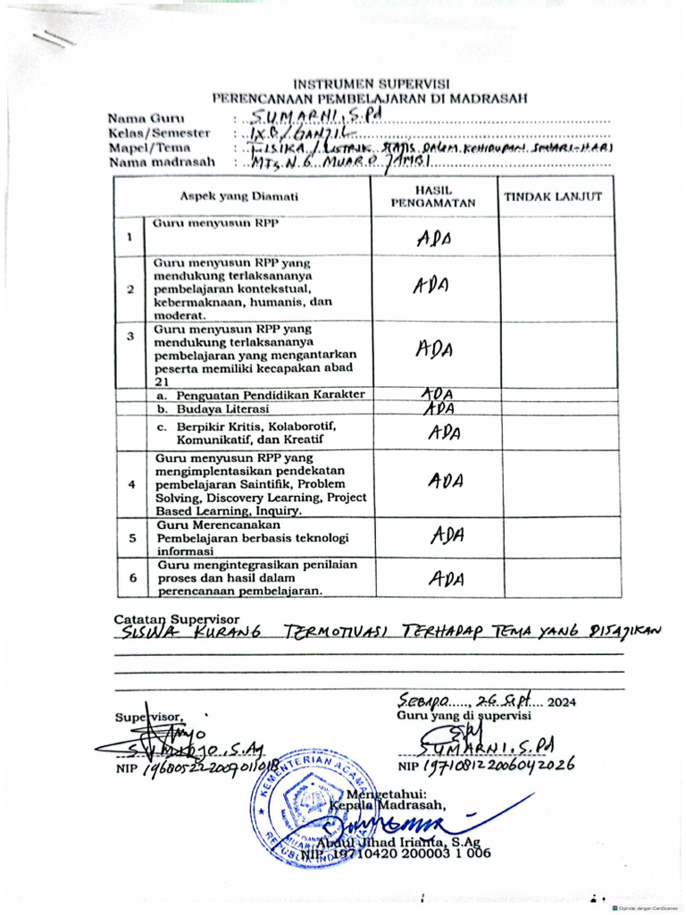 SUPERVISI PEMBELAJARAN - SUMARNI | PDF