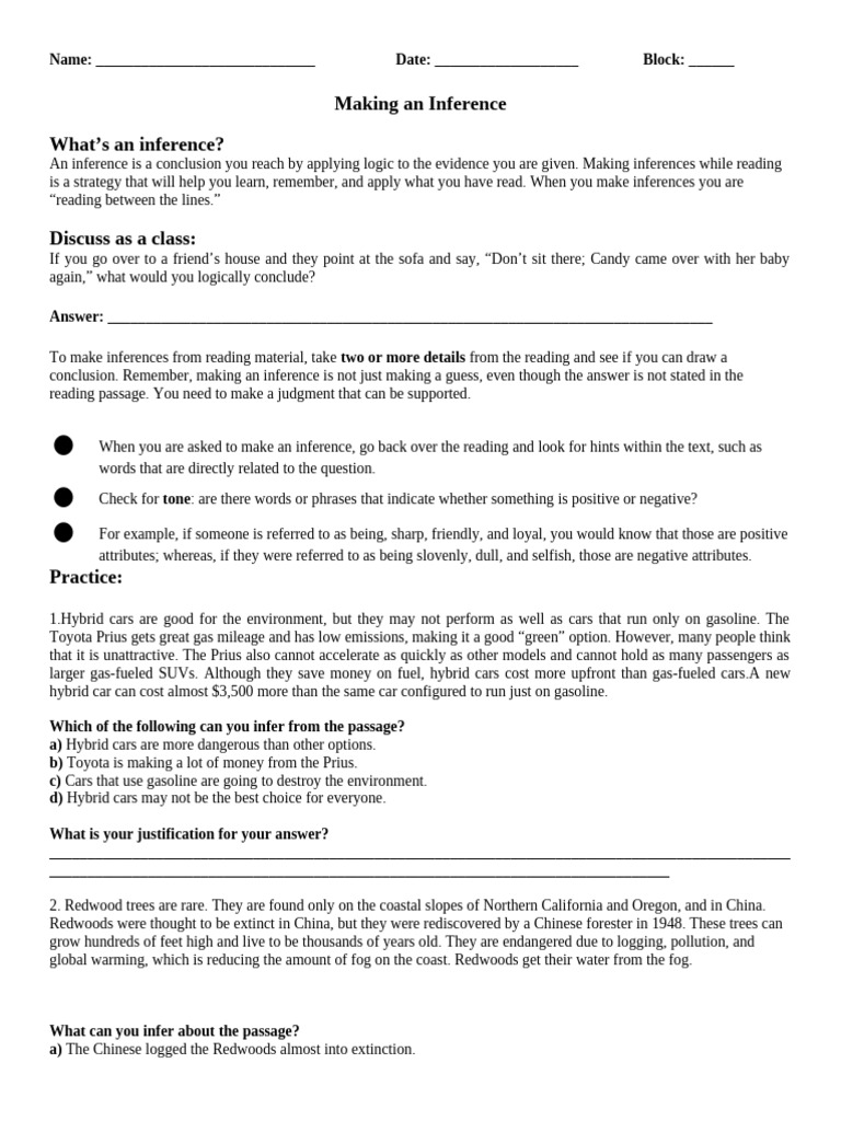 Making Inferences in Reading Comprehension | PDF | Hybrid Electric ...