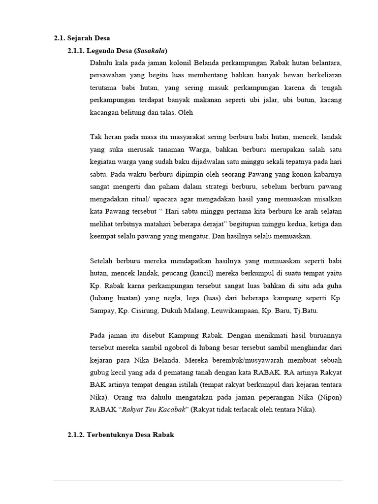 Sejarah Desa Rabak | PDF