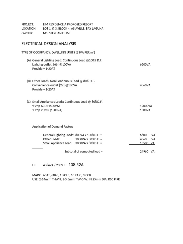 Resort Electrical Design Plan | PDF
