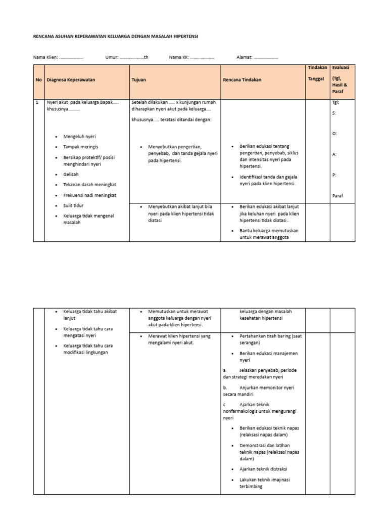 Rencana Asuhan Keperawatan Keluarga Dengan Masalah Hipertensi | PDF