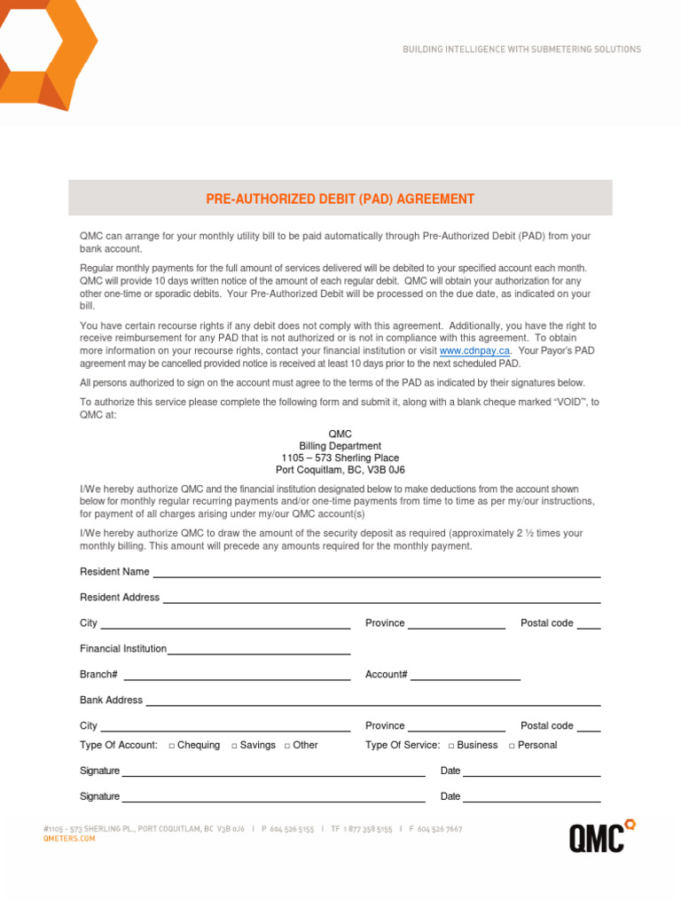 Pre-Authorized Debit Agreement | PDF | Payments | Debit Card
