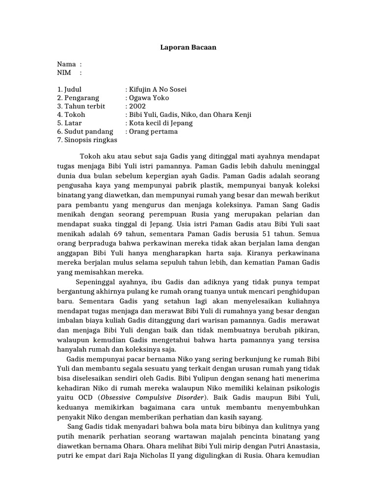 Format Laporan Bacaan Novel | PDF