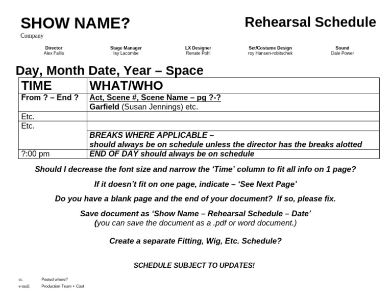 Rehearsal Schedule - Checklist | PDF