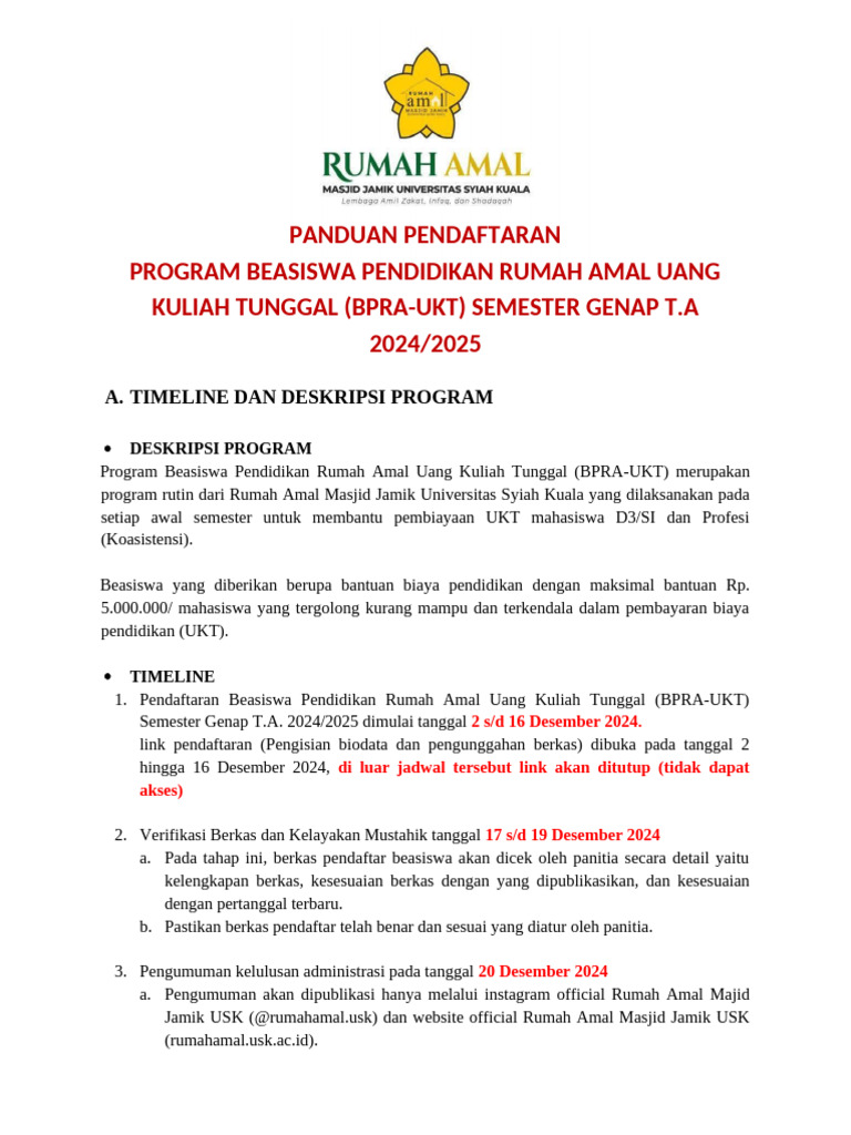 Panduan Beasiswa BPRA-UKT 2024/2025 | PDF