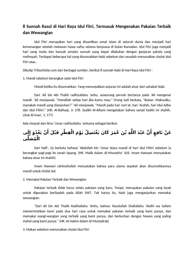 8 Sunnah Rasul Di Hari Raya Idul Fitri | PDF