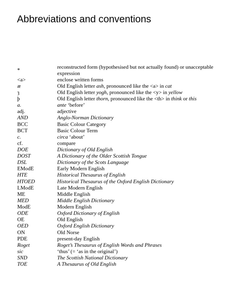 English_Historical_Semantics_----_(Abbreviations_and_conventions) | PDF | English Language ...