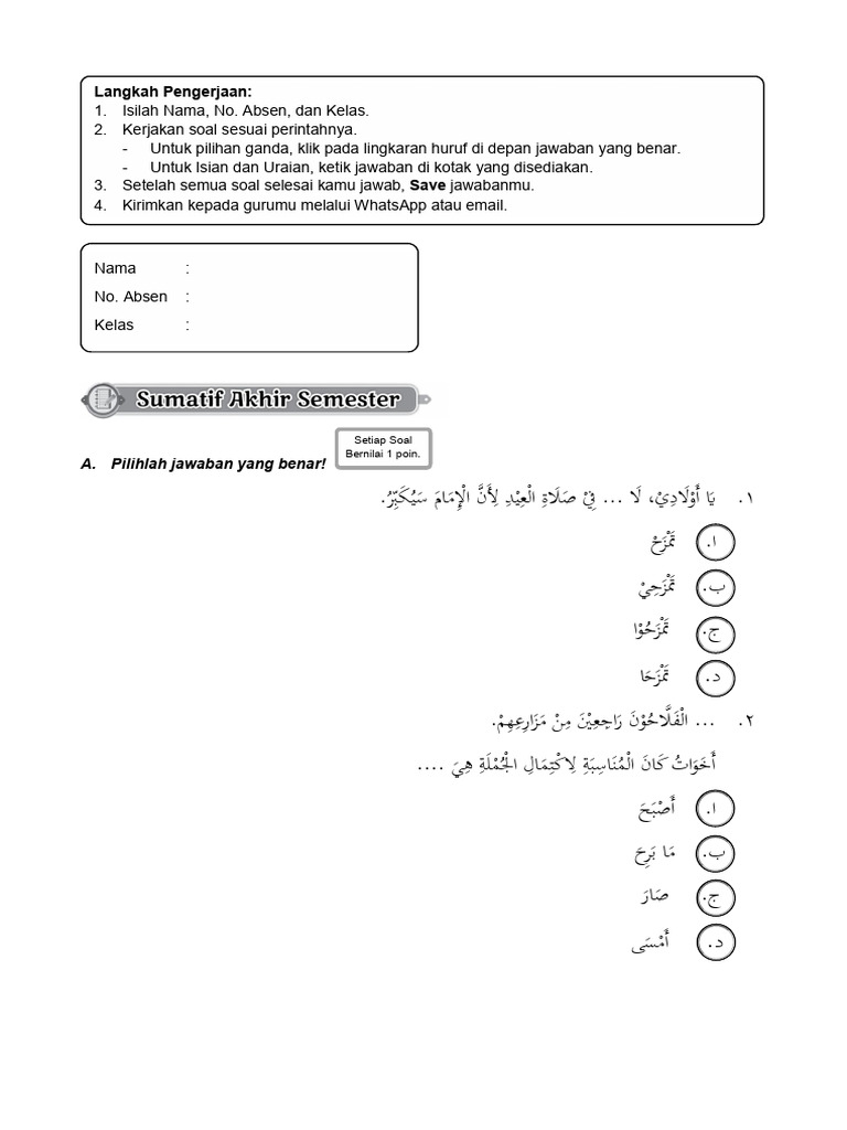 MTs Bahasa Arab 9 Sumatif Akhir Semester 2 | PDF