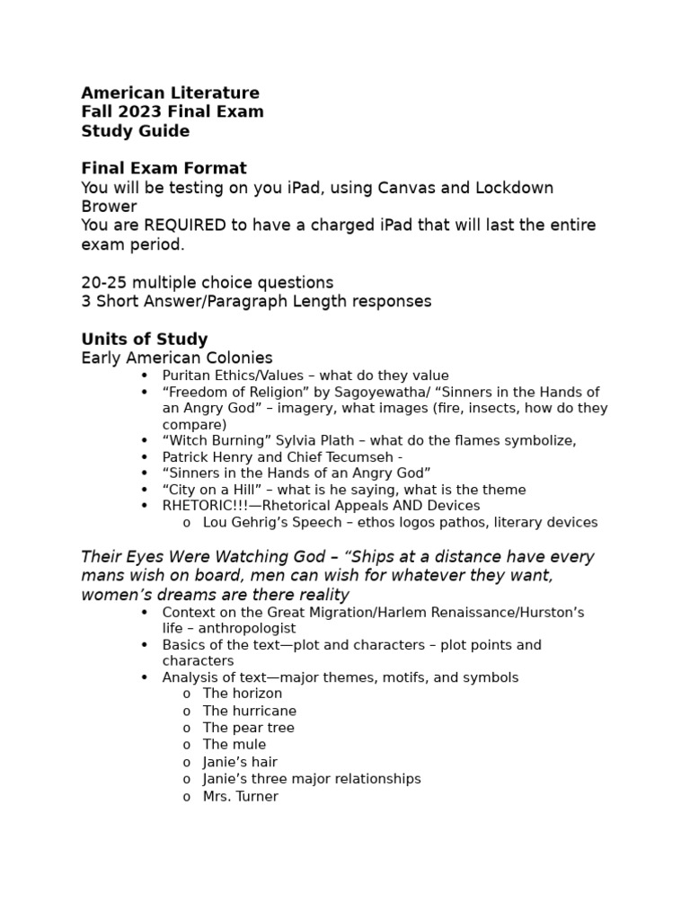 Fall Final Study Guide | PDF