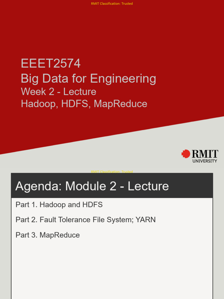 EEET2574 Big Data - Lecture 2 | PDF | Apache Hadoop | Map Reduce