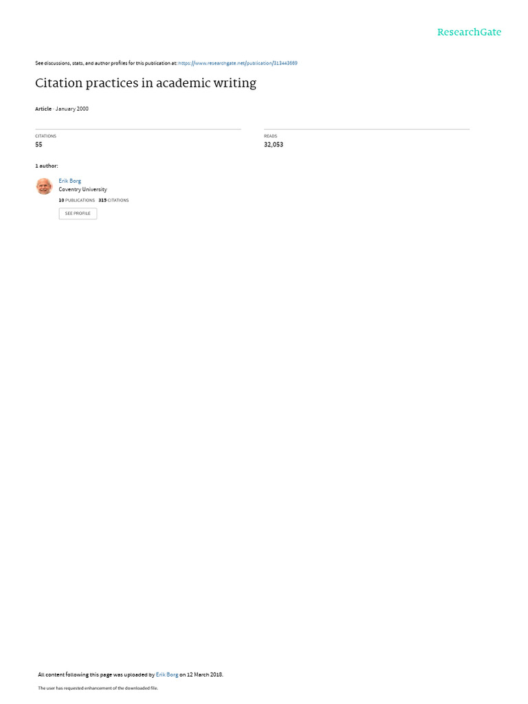 Citation Practices in Academic Writing | PDF | Citation | English As A ...