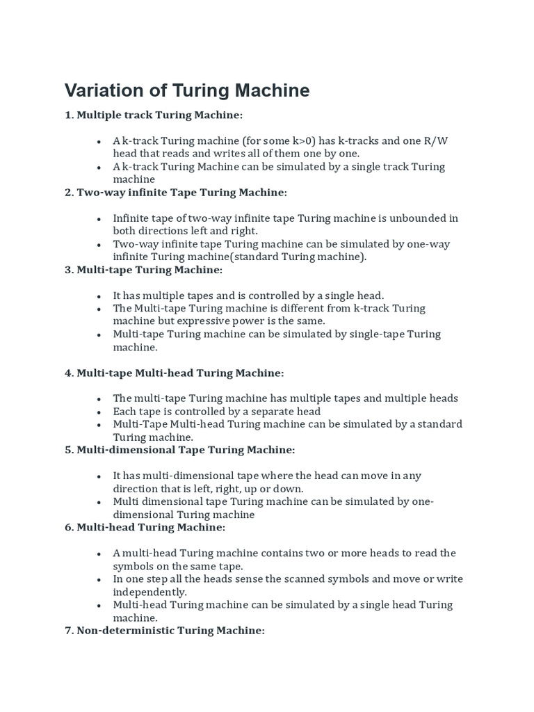 Variation of Turing Machine | PDF