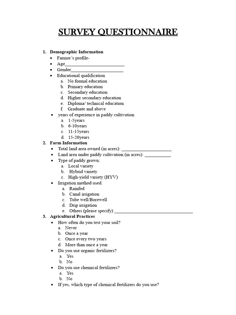 Agriculture Survey Questionnaire for Farmers | PDF | Agriculture ...