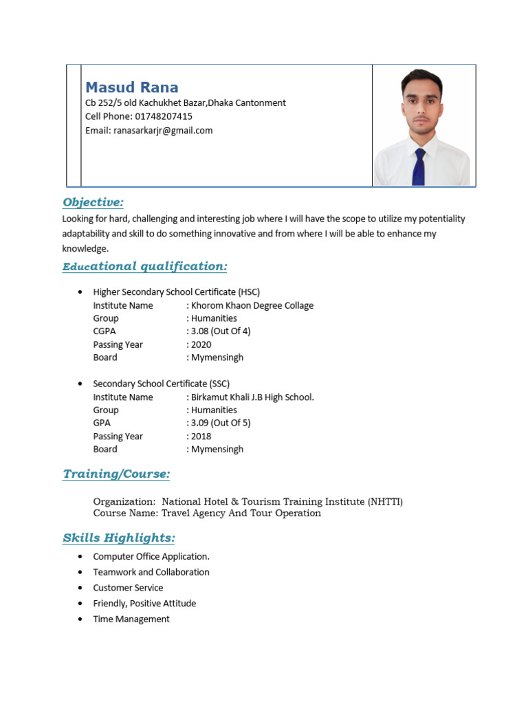 Masud Rana's Resume and Career Objective | PDF