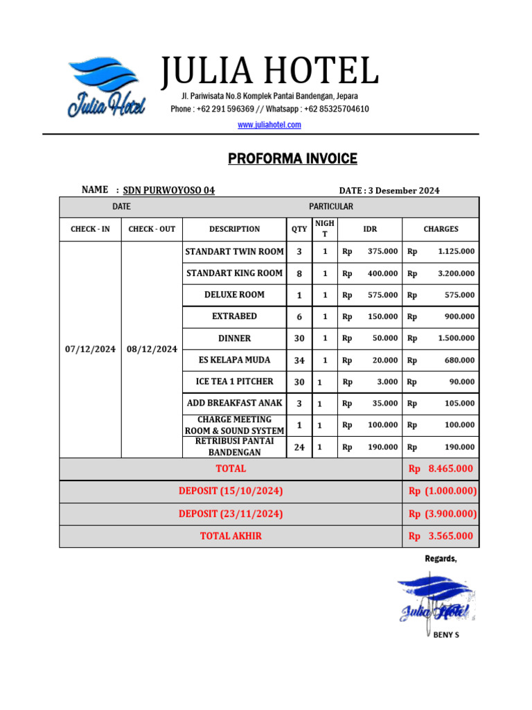 PROFROMA INVOICE SDN PURWOYOSO 04 KE 2 | PDF