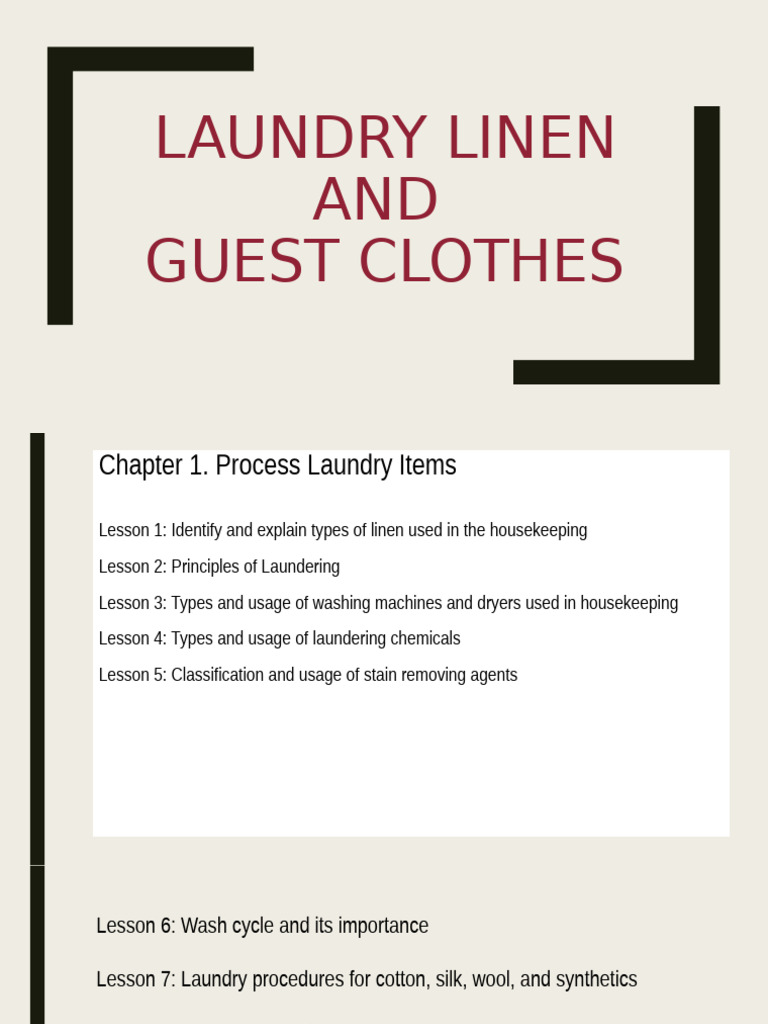 Laundry Procedures for Hotel Linens | PDF | Washing Machine | Laundry