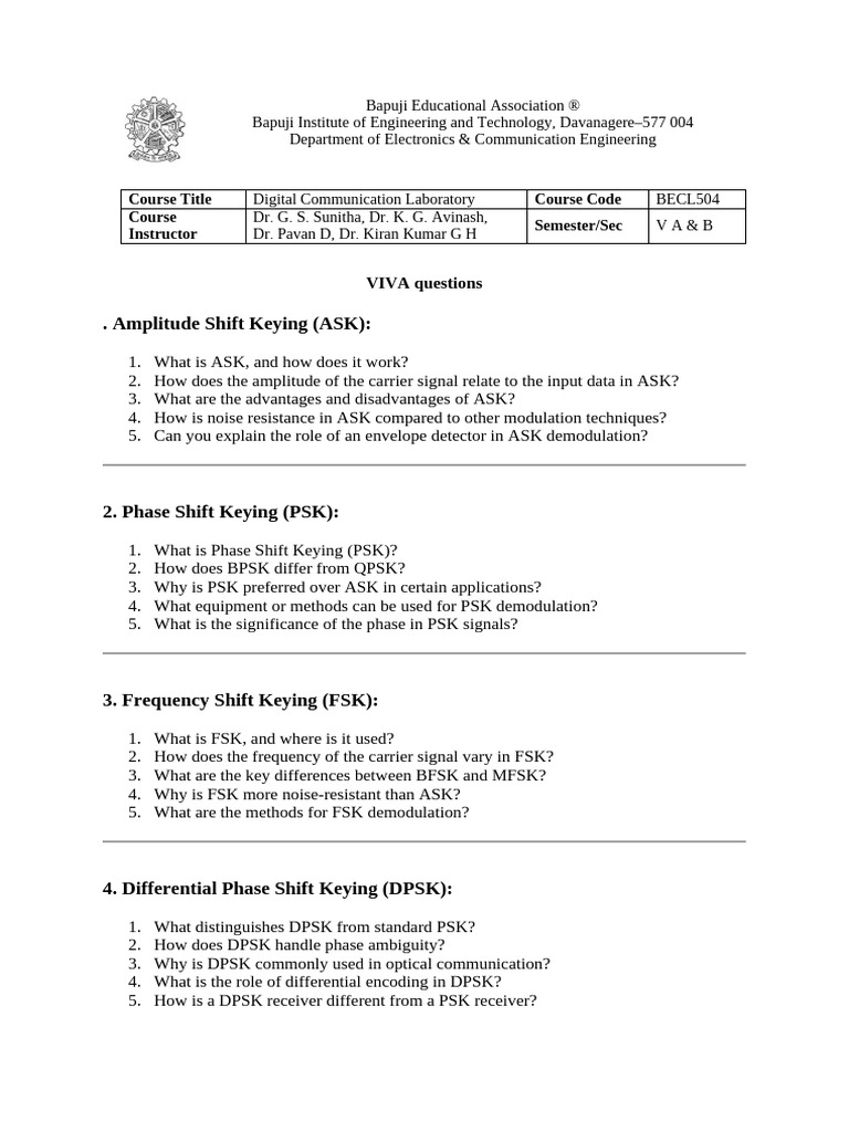 BECL504 Viva Questions | PDF | Modulation | Information And Communications Technology