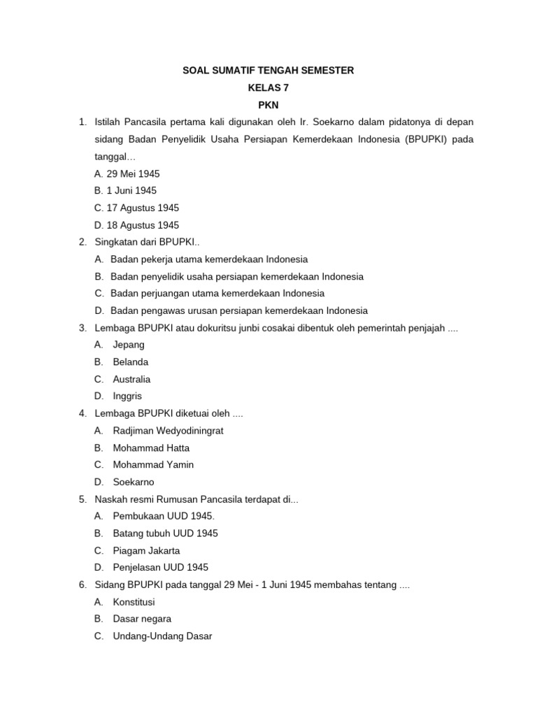 STS PKN Kelas 7 Sem 1 | PDF