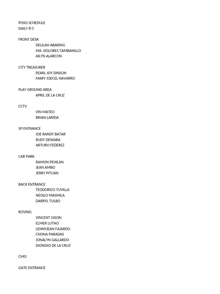 Poso Sched | PDF