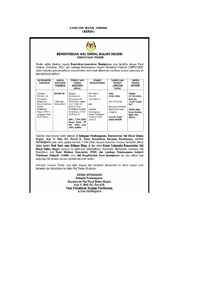 CONTOH IKLAN TENDER | PDF