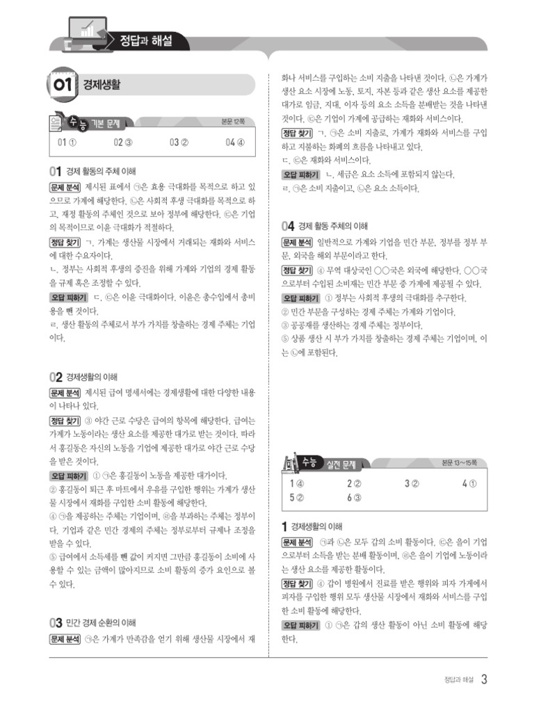 EBS 수능특강 경제 (2017) 정답과 해설 | PDF