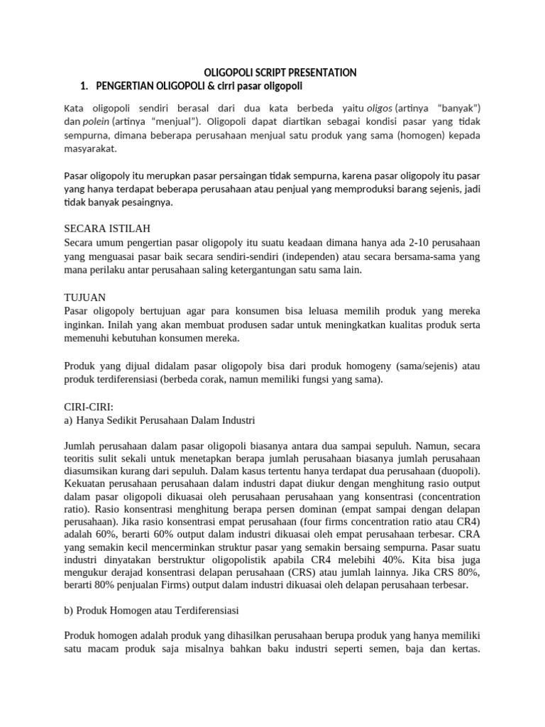 Oligopoli Script Presentation | PDF