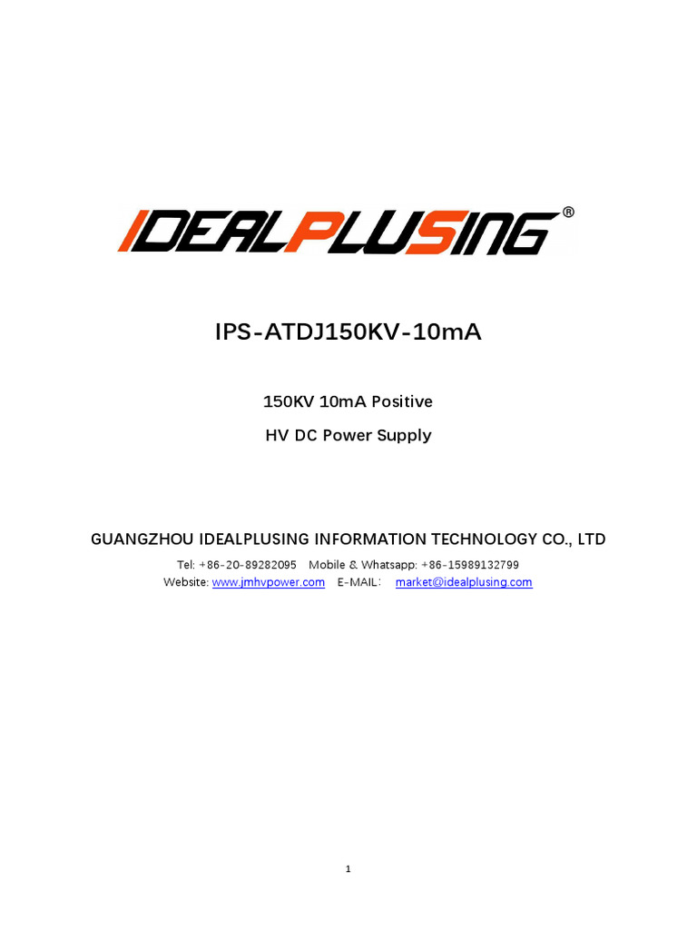 IPS-ATDJ150KV-10mA Power Supply Guide | PDF | Power Supply ...