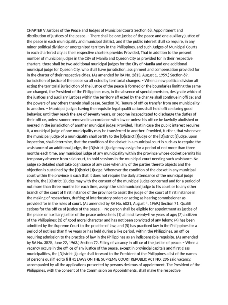 CHAPTER V Justices of The Peace and Judges of Municipal Courts Section ...