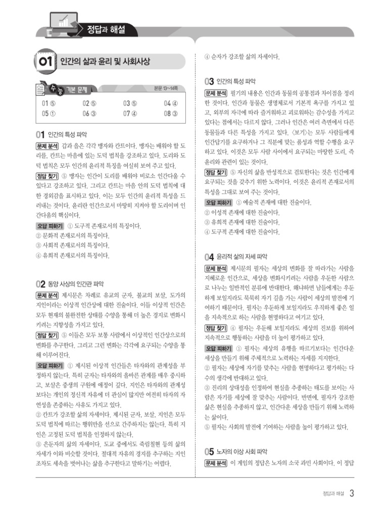 Ebs 수능특강 윤리와사상 (2017) 정답과 해설 | PDF