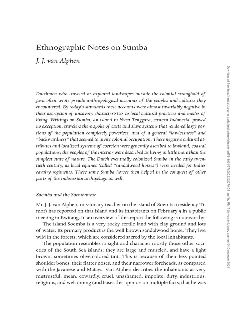 J J Alphens - Ethnographic Notes On Sumba | PDF